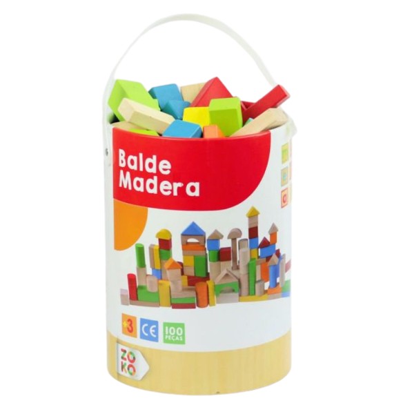 Juego de bloques de madera | Balde 100 piezas, Escool